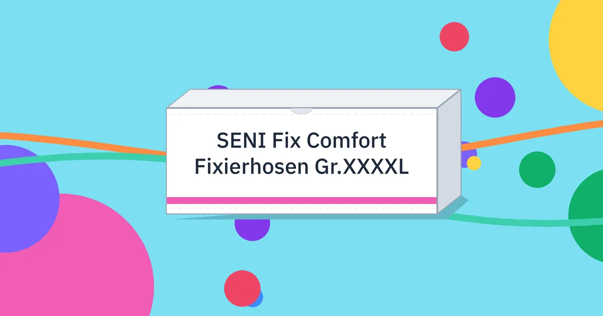 Symbolbild: Packung mit der Aufschrift SENI Fix Comfort Fixierhosen Gr.XXXXL (PZN 20347059) – Verfügbarkeit und Bezug in Apotheken in Frankfurt am Main