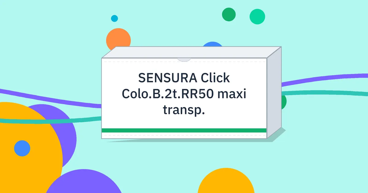 Symbolbild: Packung mit der Aufschrift SENSURA Click Colo.B.2t.RR50 maxi transp. (PZN 03064360) – Verfügbarkeit und Bezug in Apotheken in Frankfurt am Main