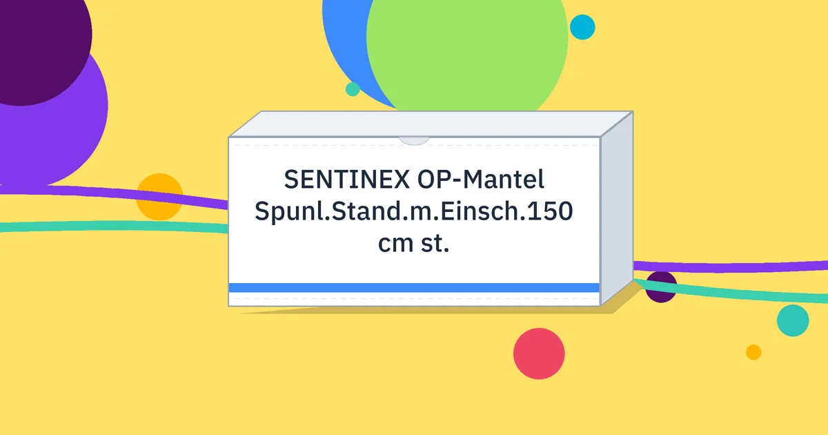 Symbolbild: Packung mit der Aufschrift SENTINEX OP-Mantel Spunl.Stand.m.Einsch.150 cm st. (PZN 03162306) – Verfügbarkeit und Bezug in Apotheken in Frankfurt am Main