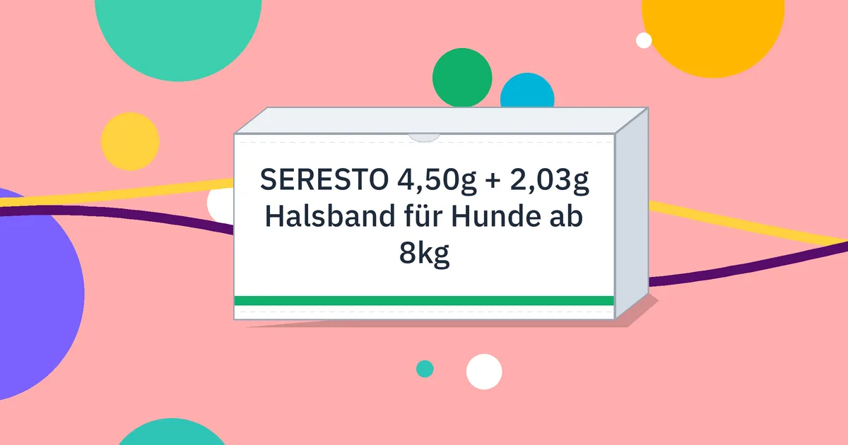 Symbolbild: Packung mit der Aufschrift SERESTO 4,50g + 2,03g Halsband für Hunde ab 8kg (PZN 09315490) – Verfügbarkeit und Bezug in Apotheken in Frankfurt am Main