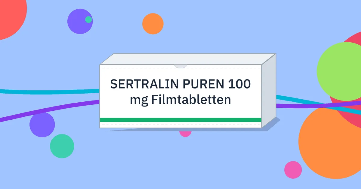 Symbolbild: Packung mit der Aufschrift SERTRALIN PUREN 100 mg Filmtabletten (PZN 13725779) – Verfügbarkeit und Bezug in Apotheken in Frankfurt am Main