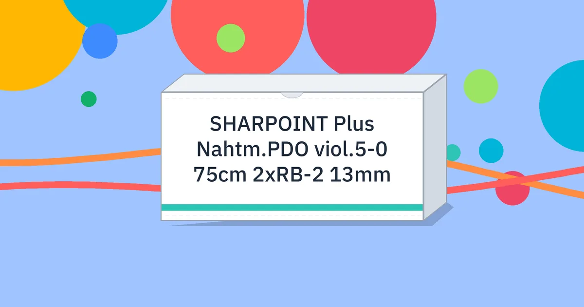Symbolbild: Packung mit der Aufschrift SHARPOINT Plus Nahtm.PDO viol.5-0 75cm 2xRB-2 13mm (PZN 17994140) – Verfügbarkeit und Bezug in Apotheken in Frankfurt am Main