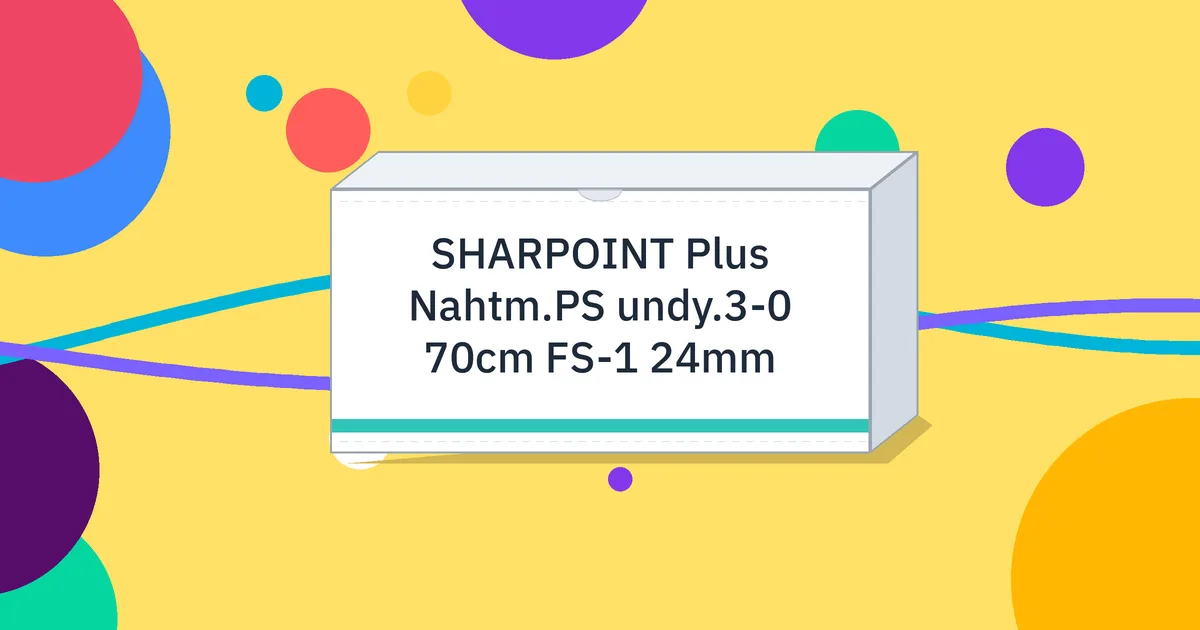 Symbolbild: Packung mit der Aufschrift SHARPOINT Plus Nahtm.PS undy.3-0 70cm FS-1 24mm (PZN 17995435) – Verfügbarkeit und Bezug in Apotheken in Frankfurt am Main