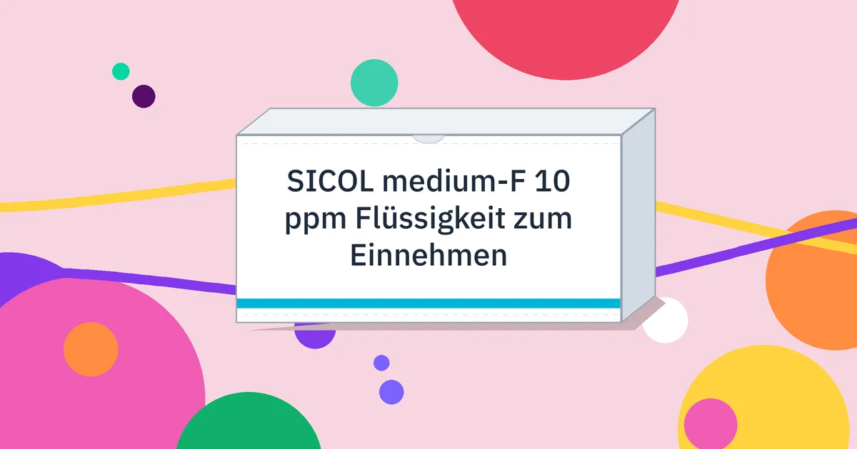 Symbolbild: Packung mit der Aufschrift SICOL medium-F 10 ppm Flüssigkeit zum Einnehmen (PZN 18264277) – Verfügbarkeit und Bezug in Apotheken in Frankfurt am Main