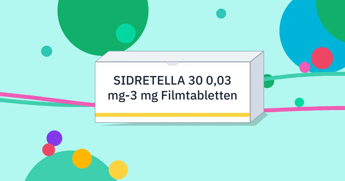 Symbolbild: Packung mit der Aufschrift SIDRETELLA 30 0,03 mg-3 mg Filmtabletten (PZN 00365701) – Verfügbarkeit und Bezug in Apotheken in Frankfurt am Main