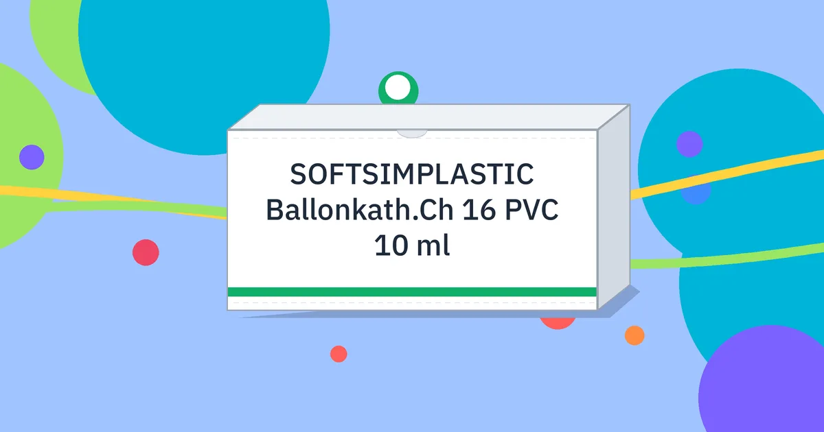 Symbolbild: Packung mit der Aufschrift SOFTSIMPLASTIC Ballonkath.Ch 16 PVC 10 ml (PZN 03829101) – Verfügbarkeit und Bezug in Apotheken in Frankfurt am Main
