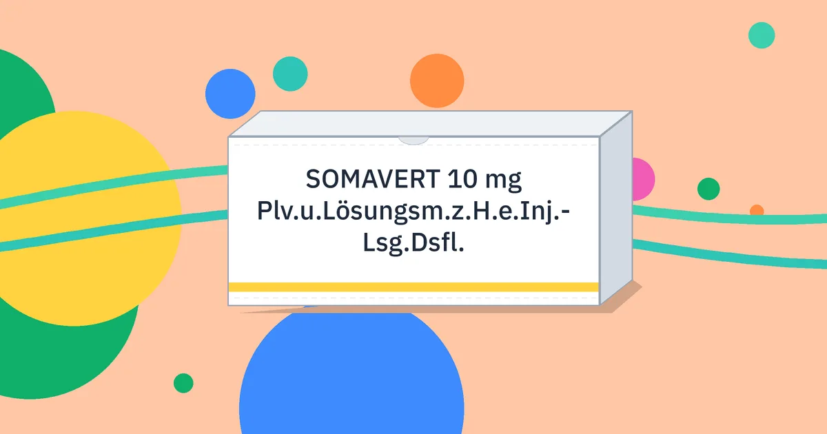 Symbolbild: Packung mit der Aufschrift SOMAVERT 10 mg Plv.u.Lösungsm.z.H.e.Inj.-Lsg.Dsfl. (PZN 17199224) – Verfügbarkeit und Bezug in Apotheken in Frankfurt am Main