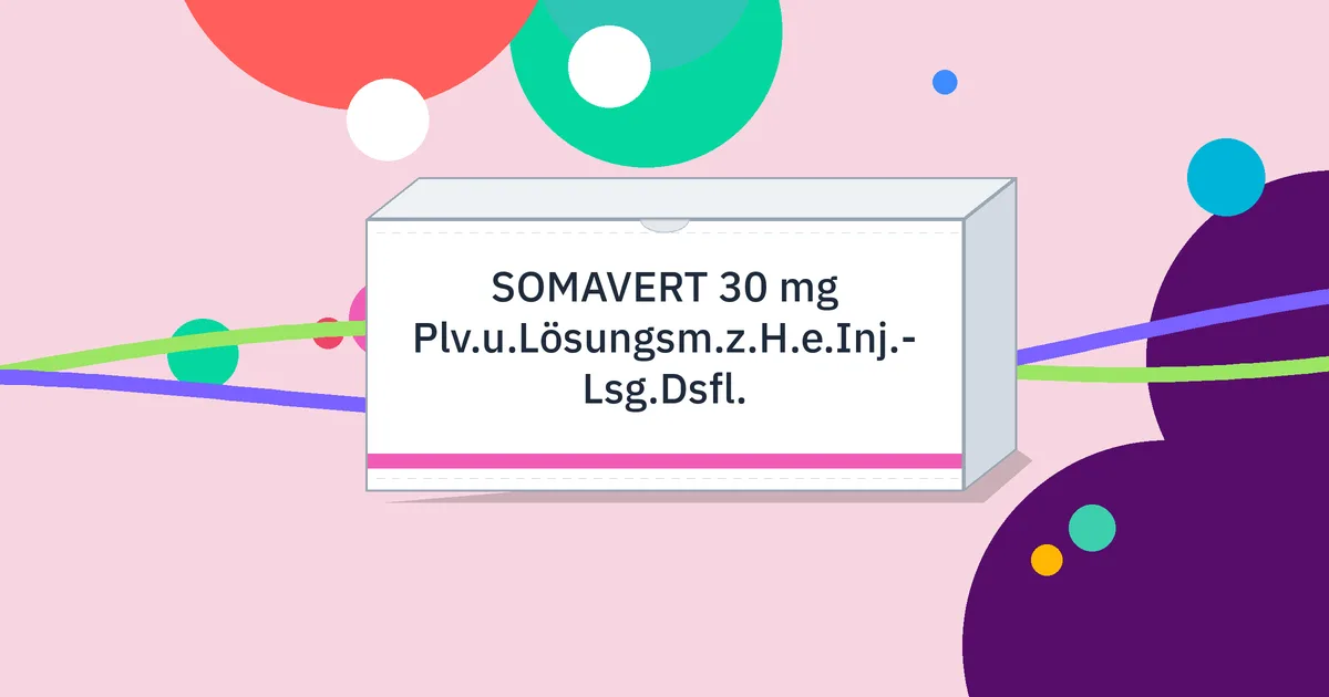 Symbolbild: Packung mit der Aufschrift SOMAVERT 30 mg Plv.u.Lösungsm.z.H.e.Inj.-Lsg.Dsfl. (PZN 20313468) – Verfügbarkeit und Bezug in Apotheken in Frankfurt am Main
