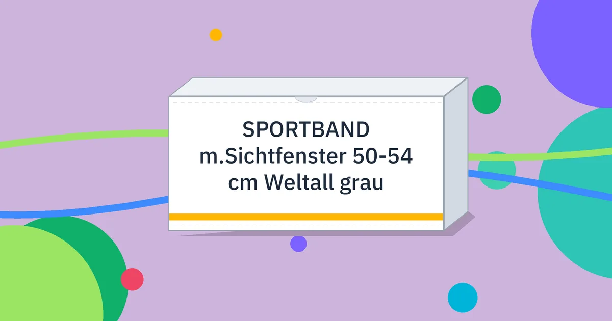 Symbolbild: Packung mit der Aufschrift SPORTBAND m.Sichtfenster 50-54 cm Weltall grau (PZN 13915818) – Verfügbarkeit und Bezug in Apotheken in Frankfurt am Main