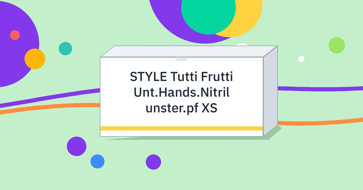 Symbolbild: Packung mit der Aufschrift STYLE Tutti Frutti Unt.Hands.Nitril unster.pf XS (PZN 14819821) – Verfügbarkeit und Bezug in Apotheken in Frankfurt am Main