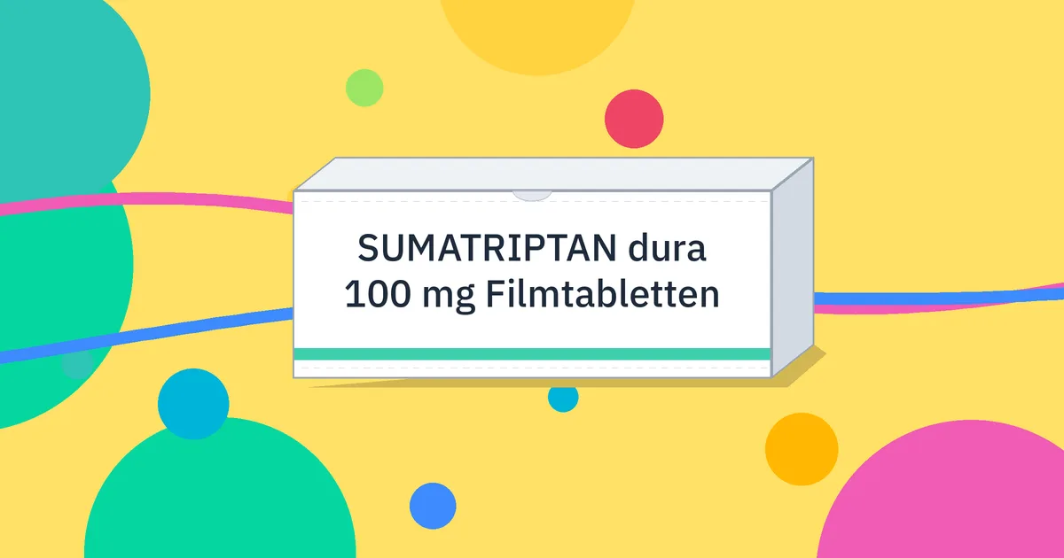 Symbolbild: Packung mit der Aufschrift SUMATRIPTAN dura 100 mg Filmtabletten (PZN 04866274) – Verfügbarkeit und Bezug in Apotheken in Frankfurt am Main