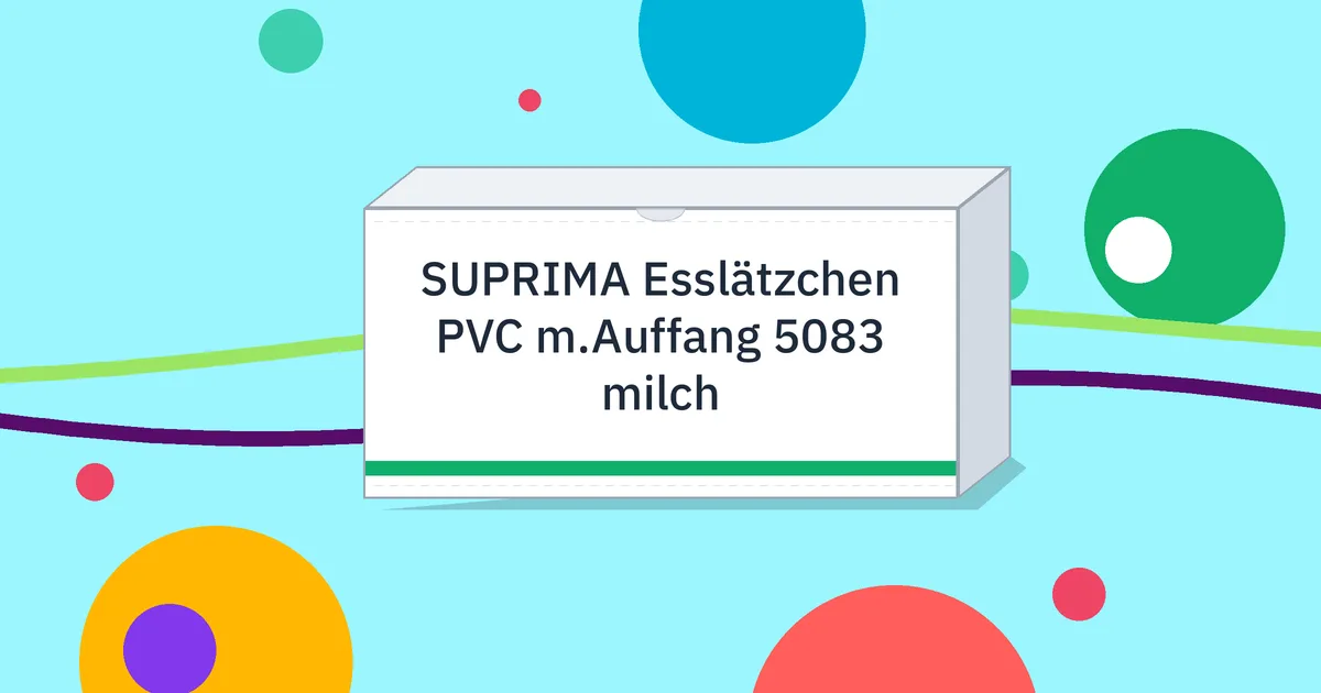Symbolbild: Packung mit der Aufschrift SUPRIMA Esslätzchen PVC m.Auffang 5083 milch (PZN 03921031) – Verfügbarkeit und Bezug in Apotheken in Frankfurt am Main