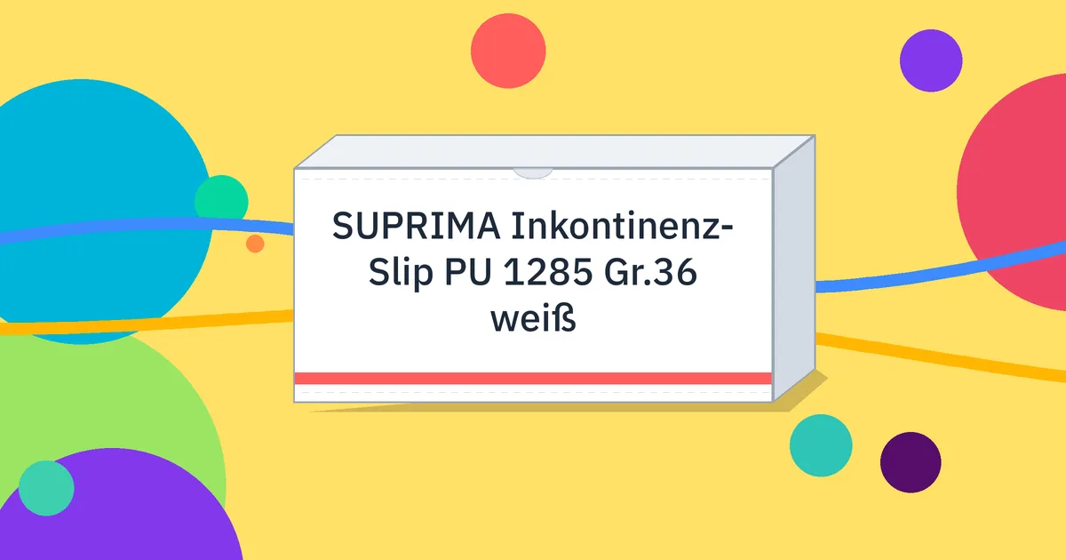 Symbolbild: Packung mit der Aufschrift SUPRIMA Inkontinenz-Slip PU 1285 Gr.36 weiß (PZN 12484374) – Verfügbarkeit und Bezug in Apotheken in Frankfurt am Main