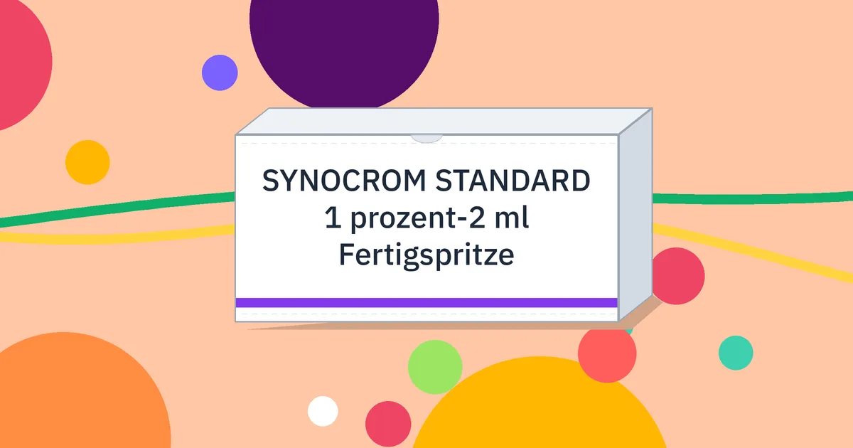 Symbolbild: Packung mit der Aufschrift SYNOCROM STANDARD 1 prozent-2 ml Fertigspritze (PZN 19683332) – Verfügbarkeit und Bezug in Apotheken in Frankfurt am Main