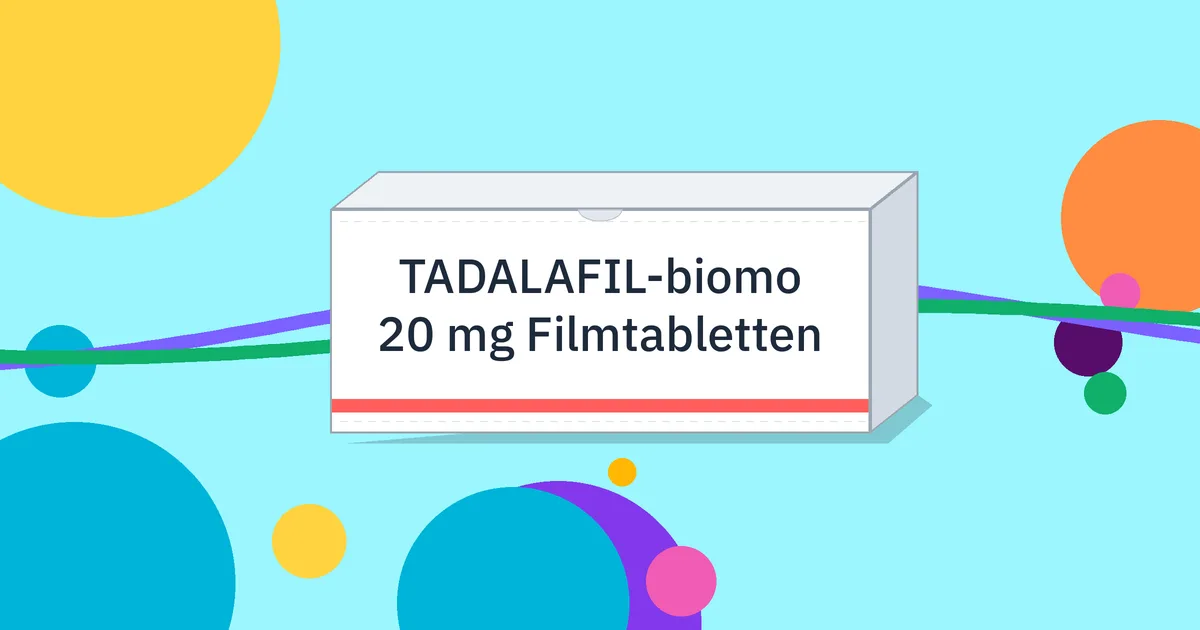 Symbolbild: Packung mit der Aufschrift TADALAFIL-biomo 20 mg Filmtabletten (PZN 12725518) – Verfügbarkeit und Bezug in Apotheken in Frankfurt am Main
