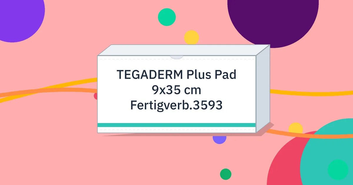 Symbolbild: Packung mit der Aufschrift TEGADERM Plus Pad 9x35 cm Fertigverb.3593 (PZN 07590476) – Verfügbarkeit und Bezug in Apotheken in Frankfurt am Main