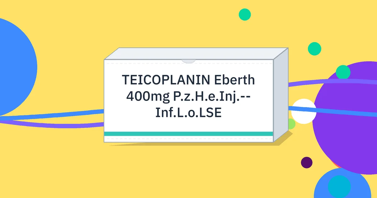 Symbolbild: Packung mit der Aufschrift TEICOPLANIN Eberth 400mg P.z.H.e.Inj.--Inf.L.o.LSE (PZN 17582880) – Verfügbarkeit und Bezug in Apotheken in Frankfurt am Main