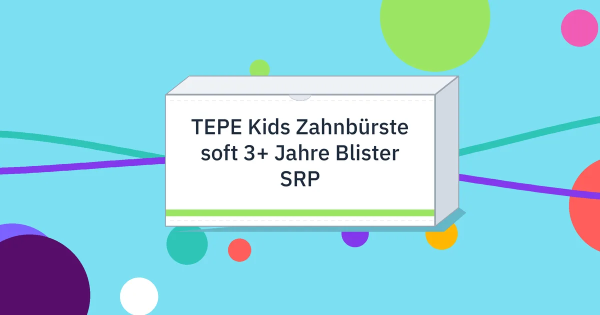Symbolbild: Packung mit der Aufschrift TEPE Kids Zahnbürste soft 3+ Jahre Blister SRP (PZN 18228821) – Verfügbarkeit und Bezug in Apotheken in Frankfurt am Main