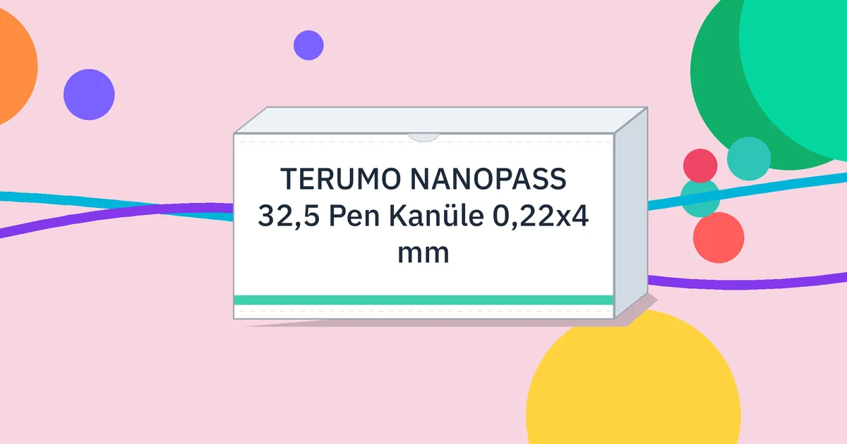 Symbolbild: Packung mit der Aufschrift TERUMO NANOPASS 32,5 Pen Kanüle 0,22x4 mm (PZN 04706748) – Verfügbarkeit und Bezug in Apotheken in Frankfurt am Main