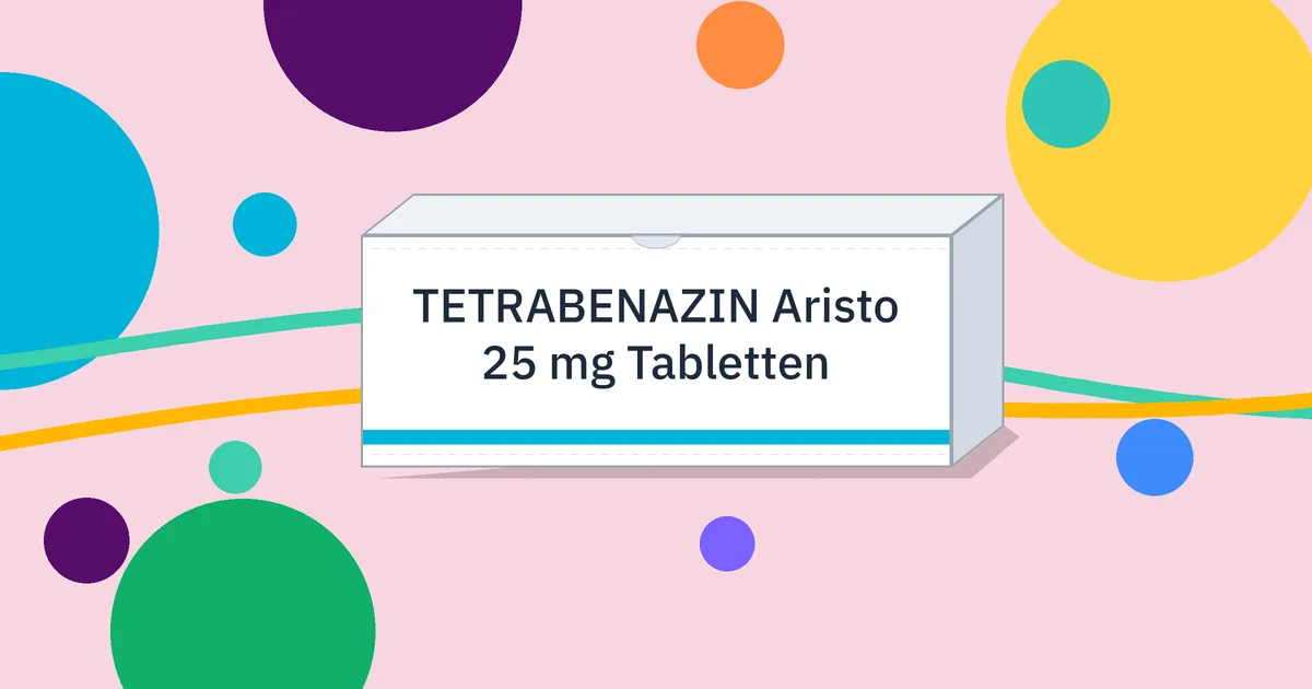 Symbolbild: Packung mit der Aufschrift TETRABENAZIN Aristo 25 mg Tabletten (PZN 15427448) – Verfügbarkeit und Bezug in Apotheken in Frankfurt am Main