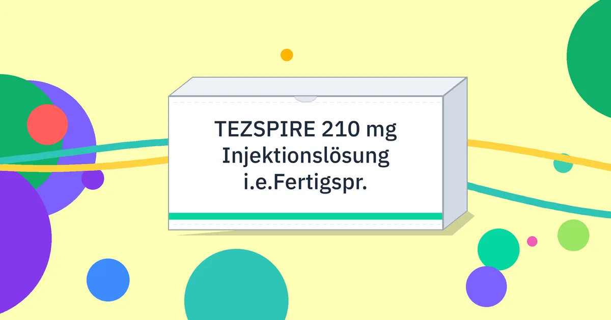 Symbolbild: Packung mit der Aufschrift TEZSPIRE 210 mg Injektionslösung i.e.Fertigspr. (PZN 19105569) – Verfügbarkeit und Bezug in Apotheken in Frankfurt am Main