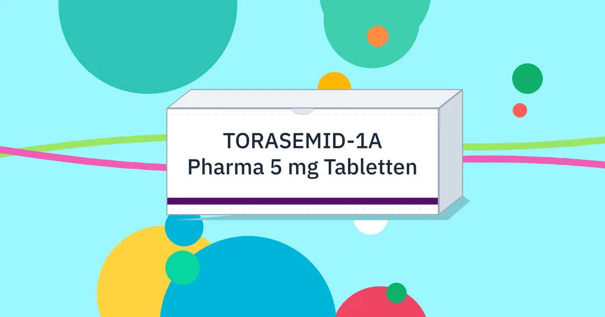 Symbolbild: Packung mit der Aufschrift TORASEMID-1A Pharma 5 mg Tabletten (PZN 00773920) – Verfügbarkeit und Bezug in Apotheken in Frankfurt am Main