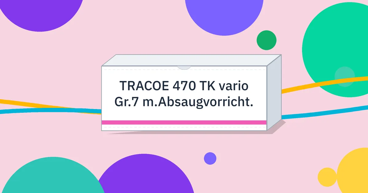 Symbolbild: Packung mit der Aufschrift TRACOE 470 TK vario Gr.7 m.Absaugvorricht. (PZN 04413880) – Verfügbarkeit und Bezug in Apotheken in Frankfurt am Main