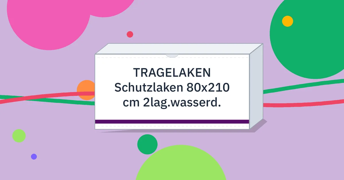 Symbolbild: Packung mit der Aufschrift TRAGELAKEN Schutzlaken 80x210 cm 2lag.wasserd. (PZN 07723121) – Verfügbarkeit und Bezug in Apotheken in Frankfurt am Main