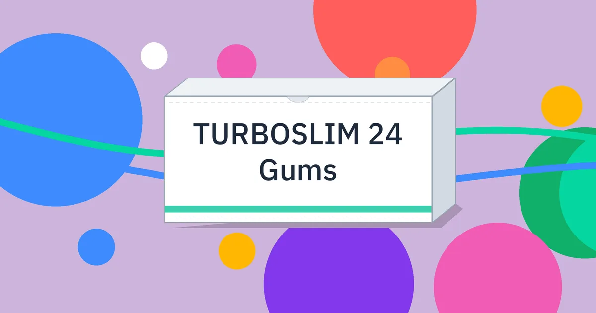 Symbolbild: Packung mit der Aufschrift TURBOSLIM 24 Gums (PZN 19057988) – Verfügbarkeit und Bezug in Apotheken in Frankfurt am Main