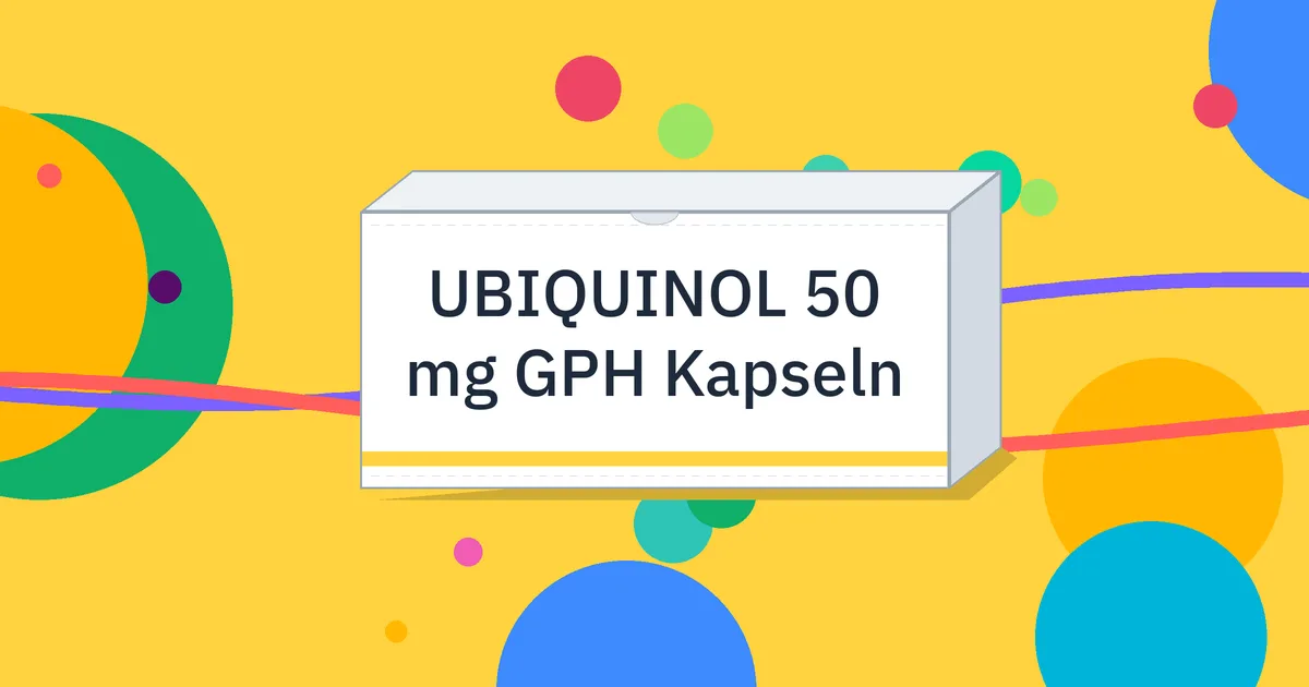 Symbolbild: Packung mit der Aufschrift UBIQUINOL 50 mg GPH Kapseln (PZN 04699882) – Verfügbarkeit und Bezug in Apotheken in Frankfurt am Main