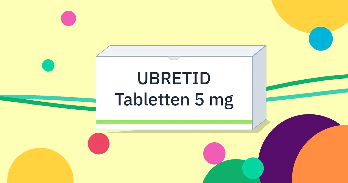 Symbolbild: Packung mit der Aufschrift UBRETID Tabletten 5 mg (PZN 11368223) – Verfügbarkeit und Bezug in Apotheken in Frankfurt am Main