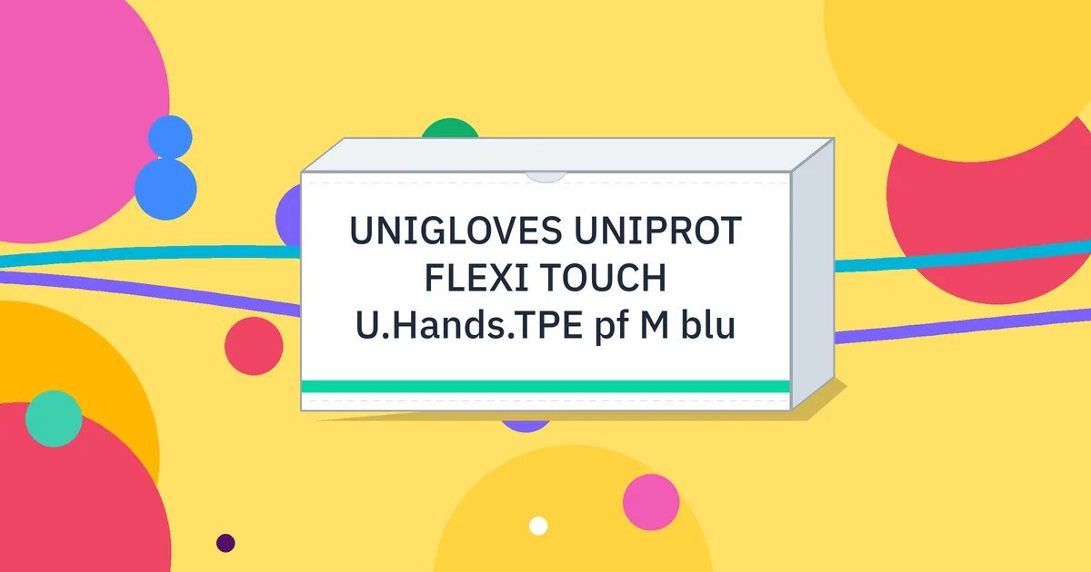 Symbolbild: Packung mit der Aufschrift UNIGLOVES UNIPROT FLEXI TOUCH U.Hands.TPE pf M blu (PZN 18101138) – Verfügbarkeit und Bezug in Apotheken in Frankfurt am Main
