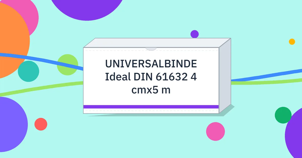 Symbolbild: Packung mit der Aufschrift UNIVERSALBINDE Ideal DIN 61632 4 cmx5 m (PZN 10351686) – Verfügbarkeit und Bezug in Apotheken in Frankfurt am Main