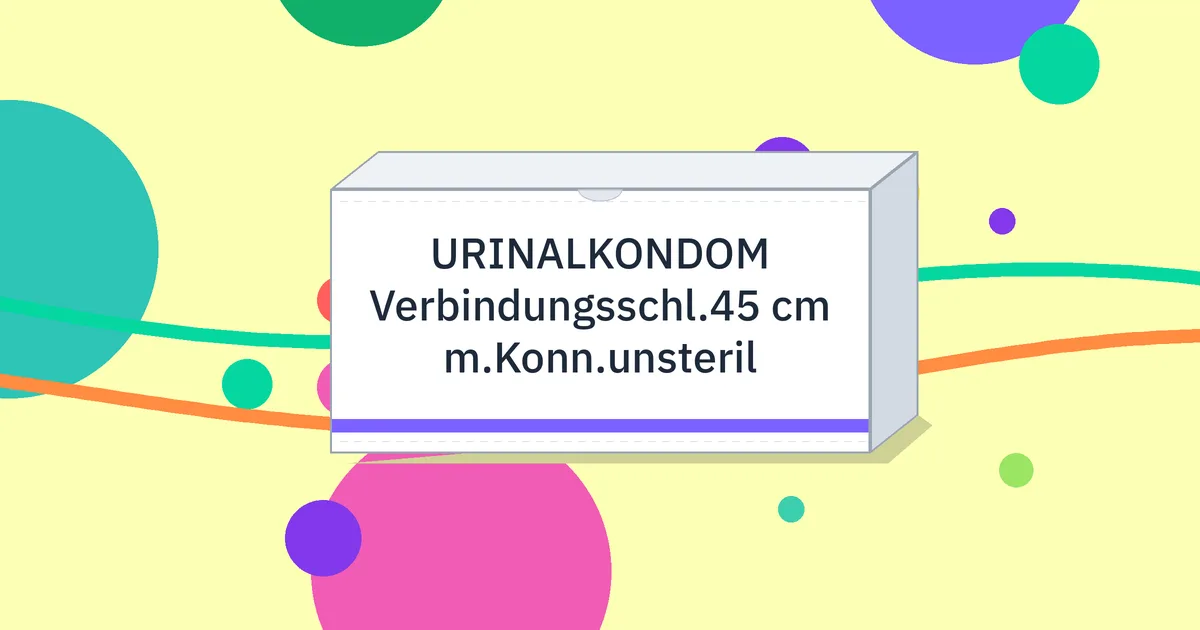 Symbolbild: Packung mit der Aufschrift URINALKONDOM Verbindungsschl.45 cm m.Konn.unsteril (PZN 12341350) – Verfügbarkeit und Bezug in Apotheken in Frankfurt am Main