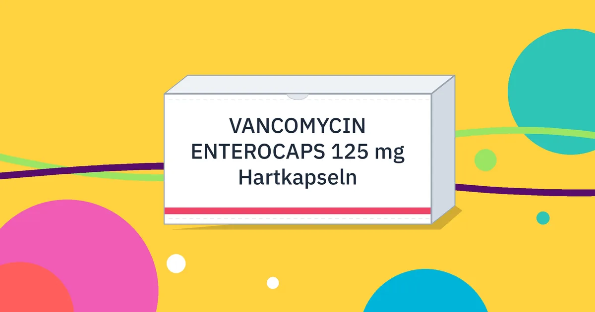 Symbolbild: Packung mit der Aufschrift VANCOMYCIN ENTEROCAPS 125 mg Hartkapseln (PZN 16926886) – Verfügbarkeit und Bezug in Apotheken in Frankfurt am Main