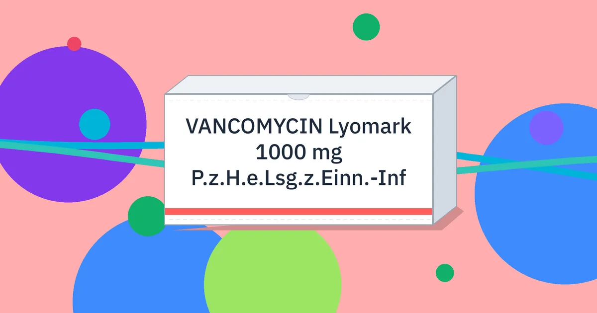 Symbolbild: Packung mit der Aufschrift VANCOMYCIN Lyomark 1000 mg P.z.H.e.Lsg.z.Einn.-Inf (PZN 13414714) – Verfügbarkeit und Bezug in Apotheken in Frankfurt am Main