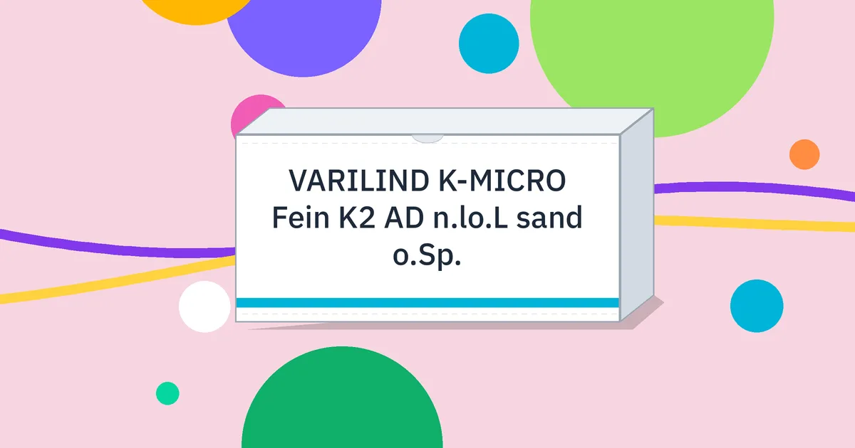Symbolbild: Packung mit der Aufschrift VARILIND K-MICRO Fein K2 AD n.lo.L sand o.Sp. (PZN 20619196) – Verfügbarkeit und Bezug in Apotheken in Frankfurt am Main