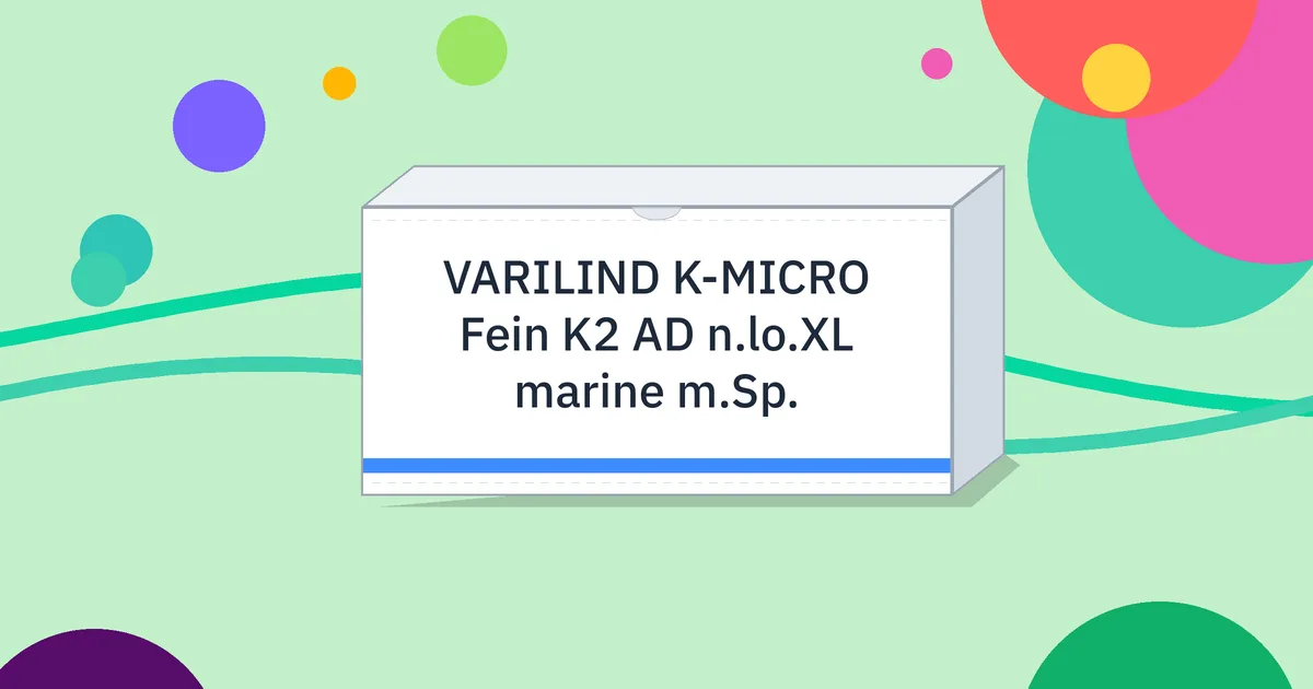 Symbolbild: Packung mit der Aufschrift VARILIND K-MICRO Fein K2 AD n.lo.XL marine m.Sp. (PZN 20558649) – Verfügbarkeit und Bezug in Apotheken in Frankfurt am Main