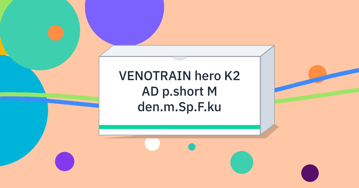 Symbolbild: Packung mit der Aufschrift VENOTRAIN hero K2 AD p.short M den.m.Sp.F.ku (PZN 19190871) – Verfügbarkeit und Bezug in Apotheken in Frankfurt am Main