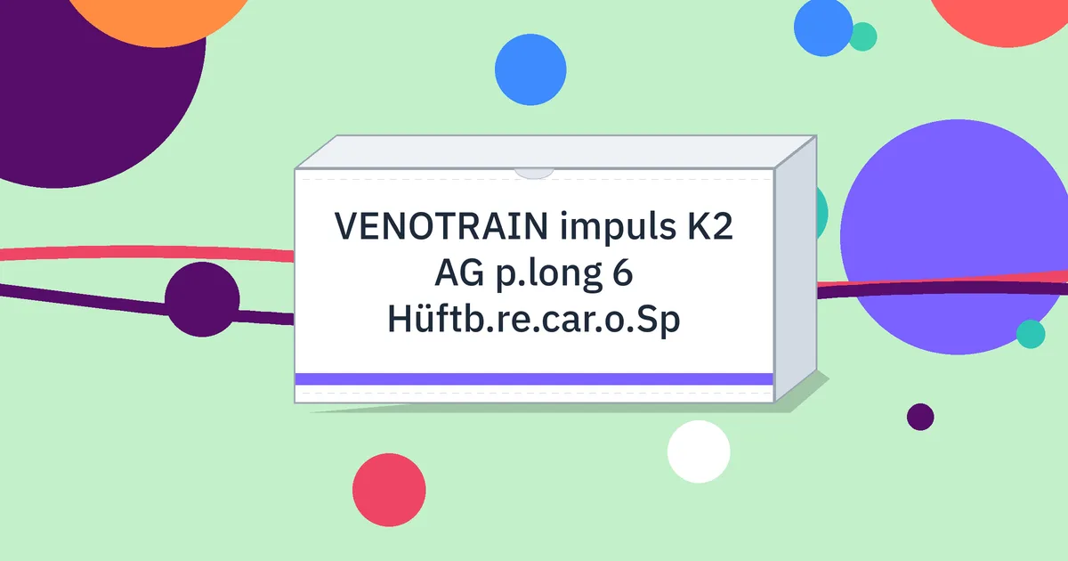 Symbolbild: Packung mit der Aufschrift VENOTRAIN impuls K2 AG p.long 6 Hüftb.re.car.o.Sp (PZN 08422746) – Verfügbarkeit und Bezug in Apotheken in Frankfurt am Main