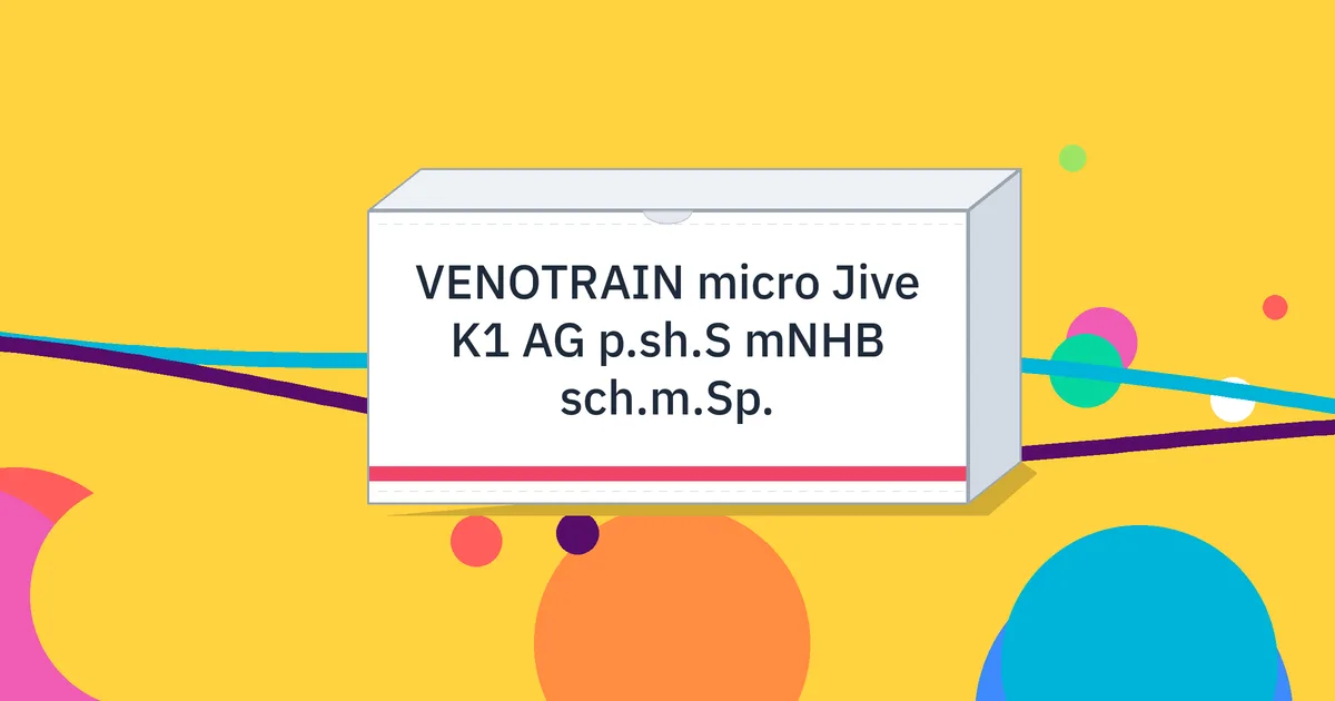 Symbolbild: Packung mit der Aufschrift VENOTRAIN micro Jive K1 AG p.sh.S mNHB sch.m.Sp. (PZN 17762613) – Verfügbarkeit und Bezug in Apotheken in Frankfurt am Main