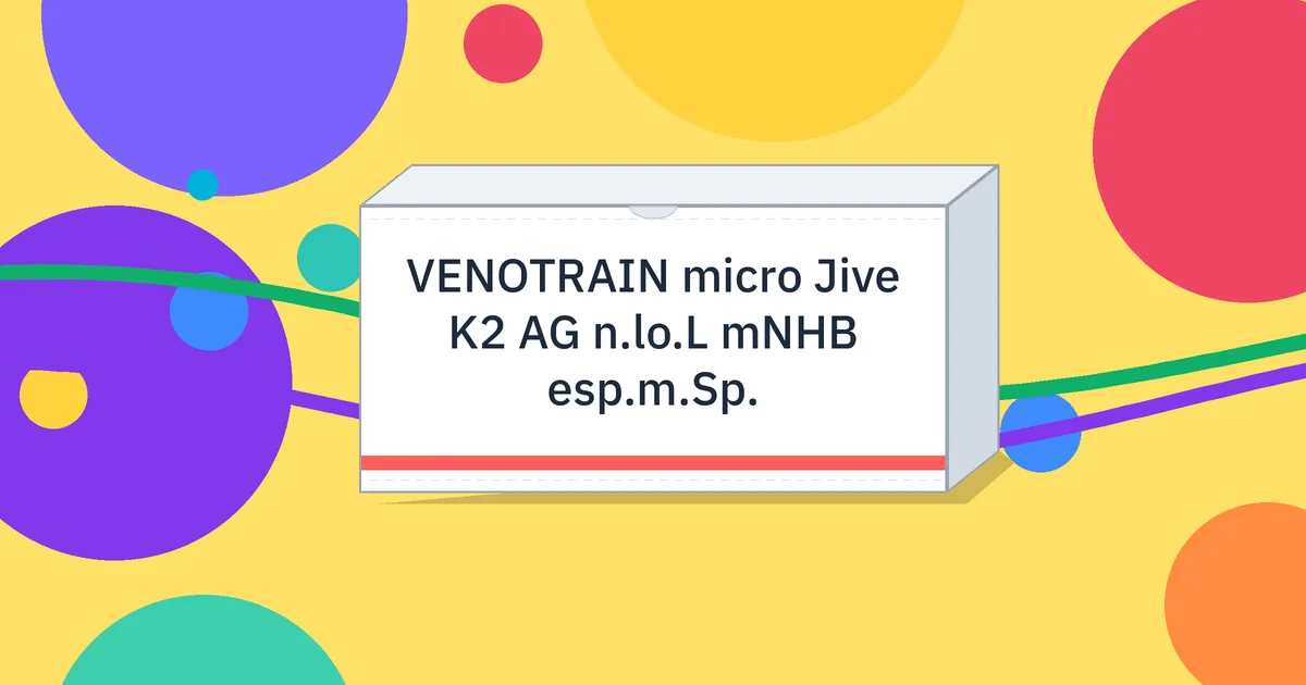 Symbolbild: Packung mit der Aufschrift VENOTRAIN micro Jive K2 AG n.lo.L mNHB esp.m.Sp. (PZN 17760459) – Verfügbarkeit und Bezug in Apotheken in Frankfurt am Main