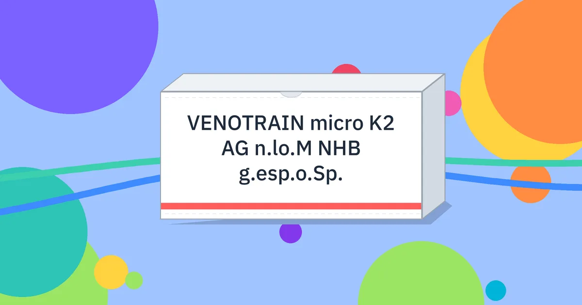 Symbolbild: Packung mit der Aufschrift VENOTRAIN micro K2 AG n.lo.M NHB g.esp.o.Sp. (PZN 06050602) – Verfügbarkeit und Bezug in Apotheken in Frankfurt am Main