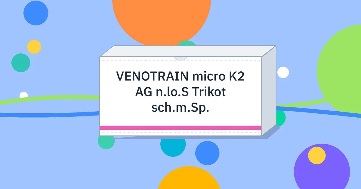 Symbolbild: Packung mit der Aufschrift VENOTRAIN micro K2 AG n.lo.S Trikot sch.m.Sp. (PZN 02355026) – Verfügbarkeit und Bezug in Apotheken in Frankfurt am Main
