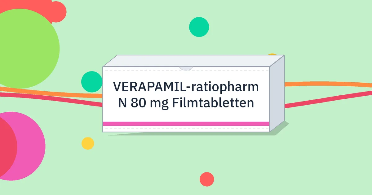 Symbolbild: Packung mit der Aufschrift VERAPAMIL-ratiopharm N 80 mg Filmtabletten (PZN 03634107) – Verfügbarkeit und Bezug in Apotheken in Frankfurt am Main