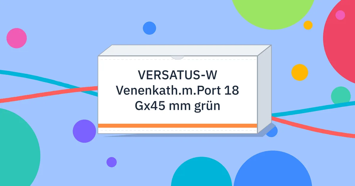 Symbolbild: Packung mit der Aufschrift VERSATUS-W Venenkath.m.Port 18 Gx45 mm grün (PZN 01175546) – Verfügbarkeit und Bezug in Apotheken in Frankfurt am Main