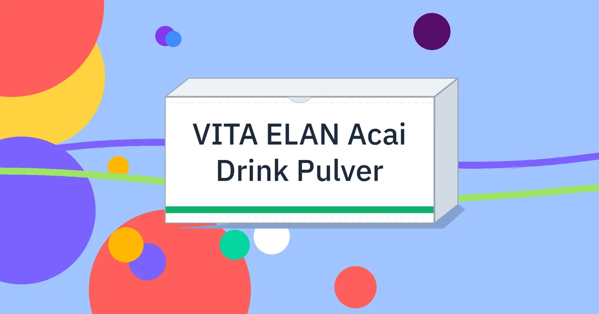 Symbolbild: Packung mit der Aufschrift VITA ELAN Acai Drink Pulver (PZN 09444879) – Verfügbarkeit und Bezug in Apotheken in Frankfurt am Main