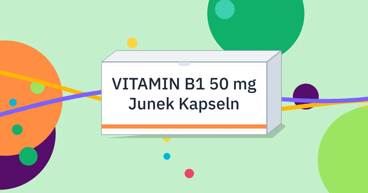 Symbolbild: Packung mit der Aufschrift VITAMIN B1 50 mg Junek Kapseln (PZN 16572052) – Verfügbarkeit und Bezug in Apotheken in Frankfurt am Main