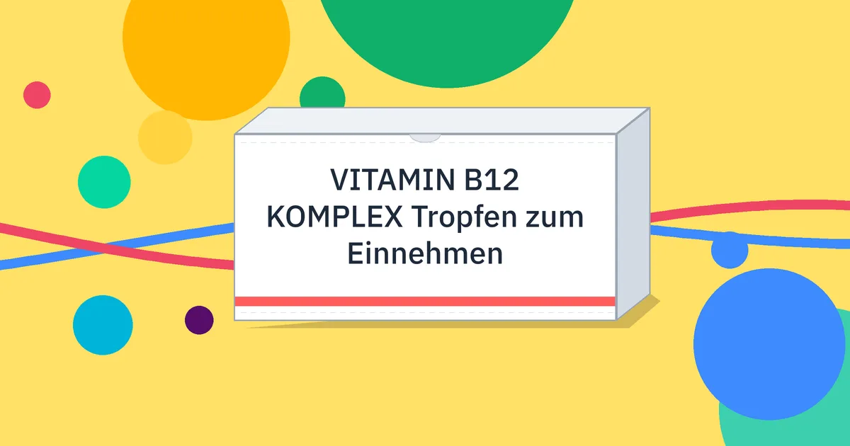 Symbolbild: Packung mit der Aufschrift VITAMIN B12 KOMPLEX Tropfen zum Einnehmen (PZN 18771175) – Verfügbarkeit und Bezug in Apotheken in Frankfurt am Main