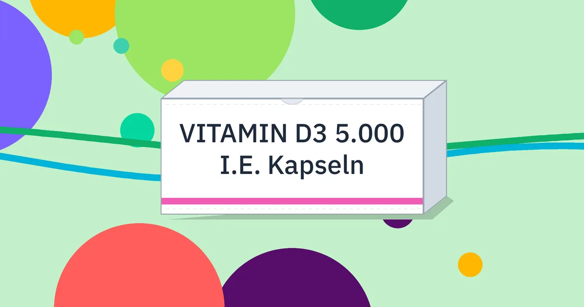 Symbolbild: Packung mit der Aufschrift VITAMIN D3 5.000 I.E. Kapseln (PZN 16530036) – Verfügbarkeit und Bezug in Apotheken in Frankfurt am Main